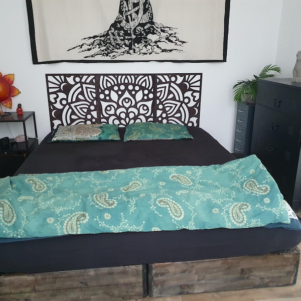 Mandala Headboard Queen, Mandala Wood Wall Art, Bohemian Headboard ...
