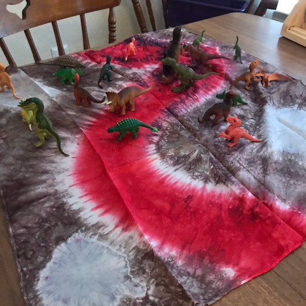 Playsilk Dinosaur Lava Mesozoic Era ~ Play Mat ~ Hand Dyed ~ Waldorf ...