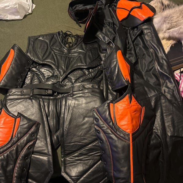 Genuine Pure Black Leather Armoured Hooded Cloak Leather Viking Cloak ...