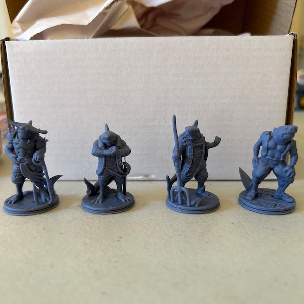 D&D Pathfinder Sharkfolk Gang | 28mm 32mm Fantasy PC NPC Miniature Set ...