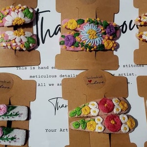 Hand Embroidery Barrette Hair Clips Set of 2 - Etsy