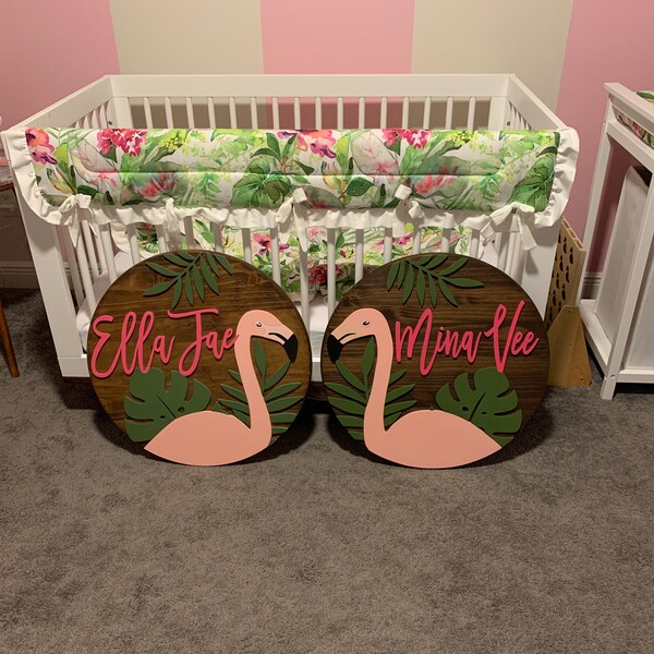 23" Flamingo Round Wood Sign / Baby Name Sign / 3-D Wood Sign - Etsy