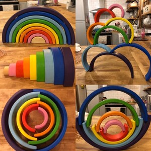 Wooden Rainbow Stacking Toy Large 9 Piece, Montessori Rainbow Stacker ...