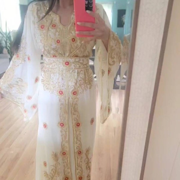 Sale Dubai Moroccan Kaftan Fish Cut Arabic Abaya Maxi Hand Beaded ...