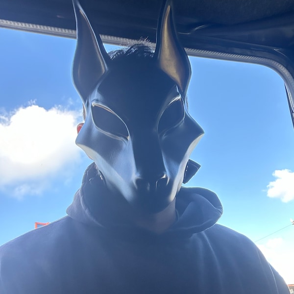 Red Oni Half Face Wearable Mempo Mask, Japanese Samurai Cosplay Half ...