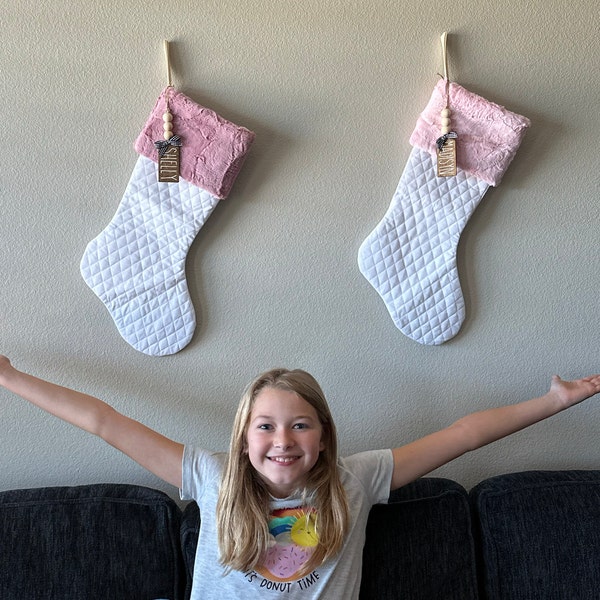 Pink Christmas Stocking, Personalized Christmas Stocking, Pink Faux Fur ...