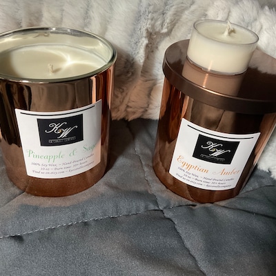 10 Ounce Copper or Silver Glass Jar Scented Candle 100% Soy Wax ...