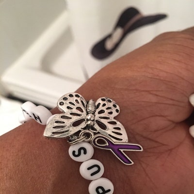 Lupus Awareness Bracelet Personalized Name Bracelet With Purple Ribbon and Butterfly Charm ...
