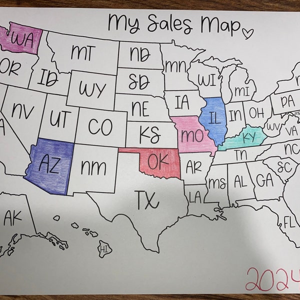 United States Sales Map, Printable Sales Map, Sales Map for Procreate ...