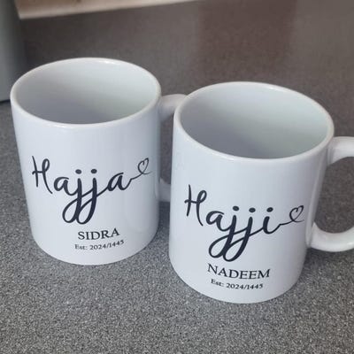 Hajja and Hajji Islamic Mugs Set for Couple Personalised Islamic Gifts ...