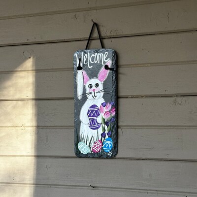 Painted Slate Welcome Sign, Basket of Daisies Slate Welcome Sign, Door ...