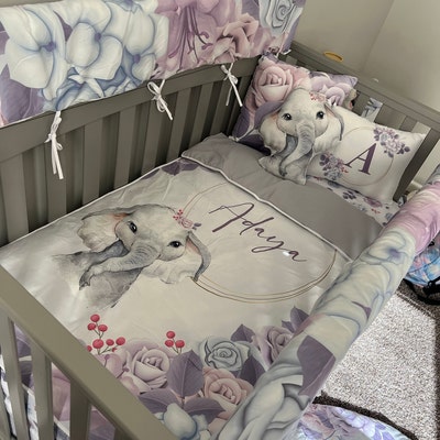 ELEPHANT BABY BEDDING Set, Personalized Crib Bedding Set, Floral ...