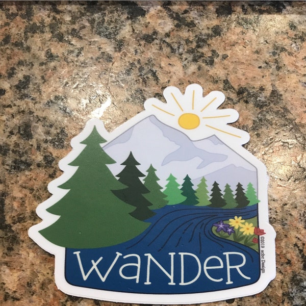 Wander Vinyl Sticker / Illustrated Mountain Forrest / Hand Lettered ...