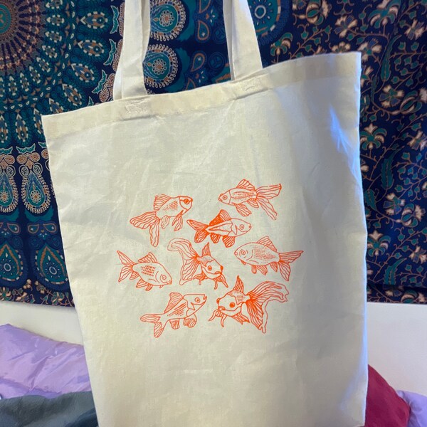 Gold Fish Tote Bag | Screenprint Screen Printed | Canvas - Etsy