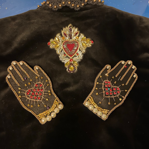 A Pair of Embroidery Rhinestone Hand Sequined Applique Patch,beaded ...