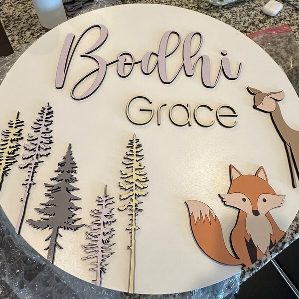 Woodland Nursery Name Sign, Shiplap Name Sign, Custom Baby Shower Gift ...