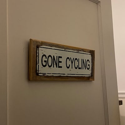 Gone Cycling Metal Street Sign Reclaimed Wood Frame FREE SHIPPING - Etsy