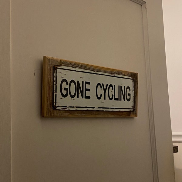 Gone Cycling Metal Street Sign Reclaimed Wood Frame FREE SHIPPING - Etsy