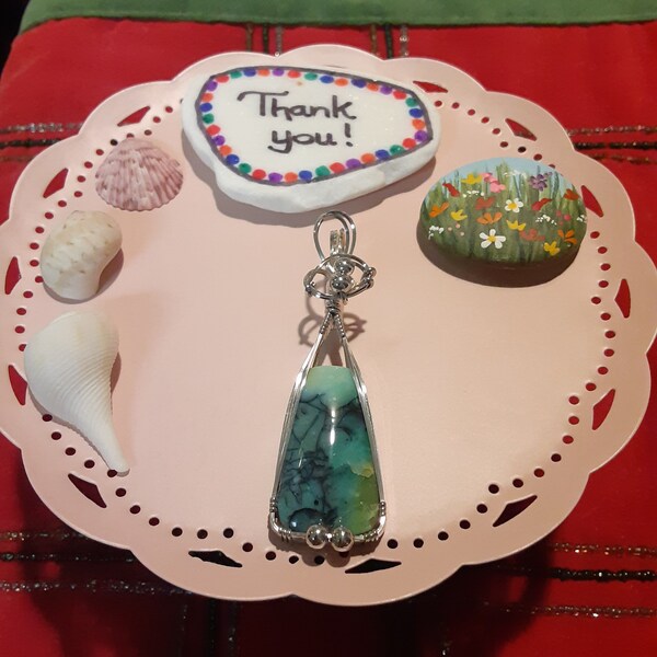 Variscite Stone Pendant Necklace Wire Wrapped in Argentium Sterling ...