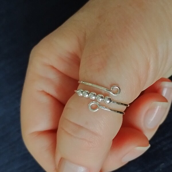Fidget Thumb Ring, 925 Sterling Silver Wire & Balls, Hand Hammered ...