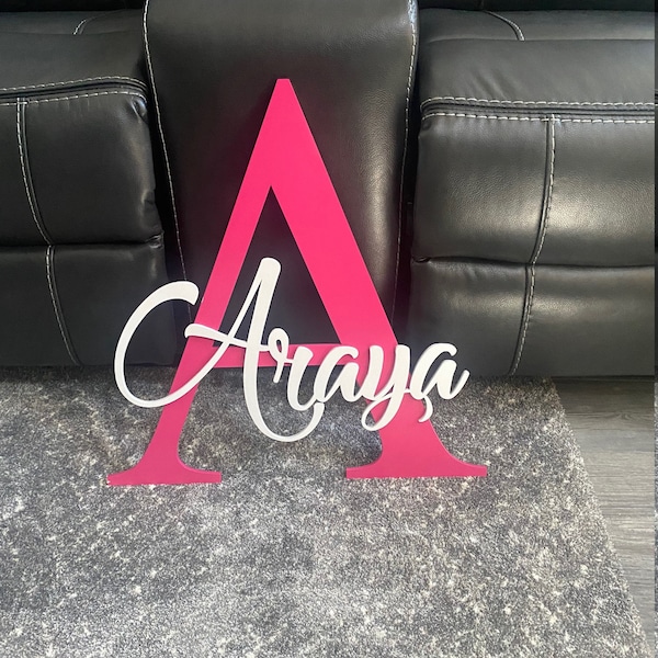 Large Initial With Name Sign, Wood Name Sign, Nursery Name Sign ...