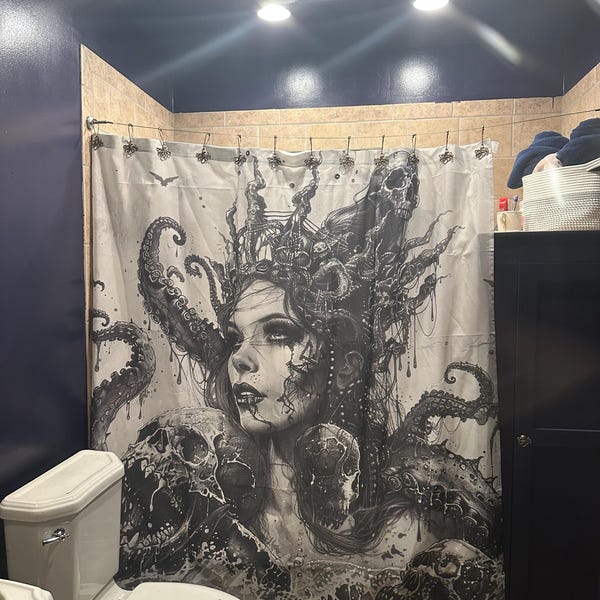 Creepy Demon Shower Curtain, Halloween Demon Skull Decor, Scary Skull ...