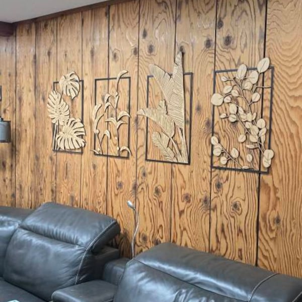 Multi Leaves Wood Wall Art - Tropical Leaf - Botanical Plant Wall Decor ...