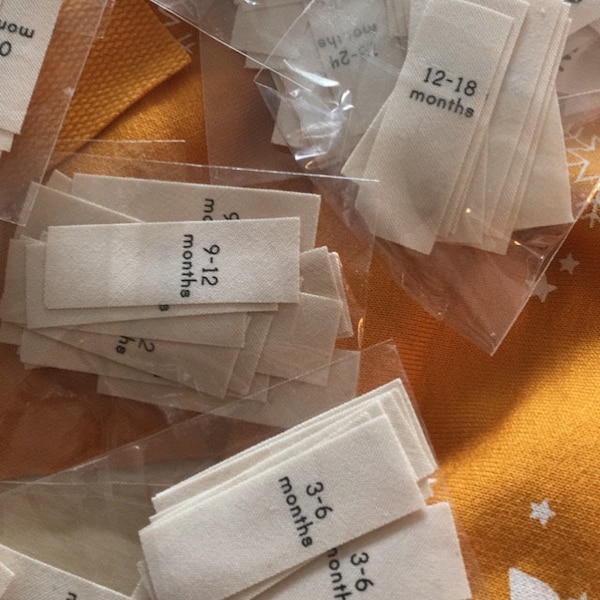 Custom Clothing Size Tags, Organic Cotton Sew in Size Labels, Pack of ...