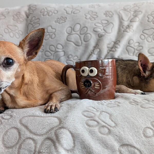 PENELOPE Pottery Chicken Mug in Blue. Cute Hot Tea Mug. Funny Face ...