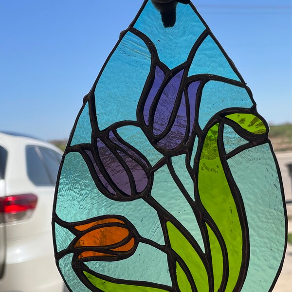 Tulip Stained Glass Pattern, Flower Stained Glass Pattern, Digital ...