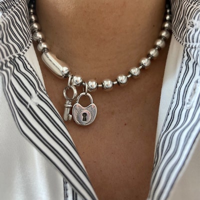 Chunky Ball Chain With Padlock and Key, Uno De 50 Style Key and Padlock ...