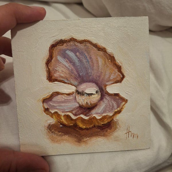Seashell Pearl Painting Sea Shell With Pearl Artwork Original Oil ...