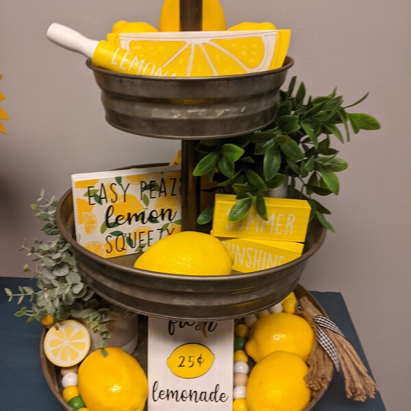 Lemon Tiered Tray Decor, Lemon Tiered Tray, Tiered Tray Decor, Summer ...