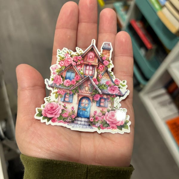 Flower Cottage Sticker, Victorian House Sticker, Rosy Pink House ...