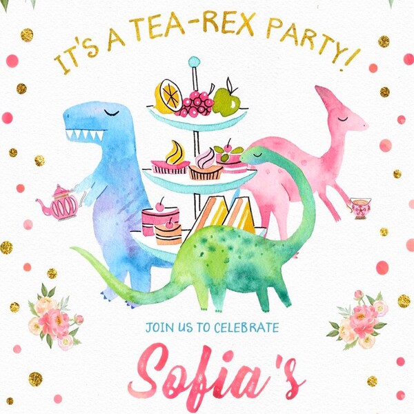Tea Rex Birthday Invitation, Tea Rex Invitations, Tea Rex Birthday ...