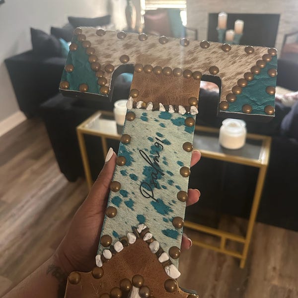 Cowhide Letters 9” - Personalized Western Wall and Shelf Decor *made to ...