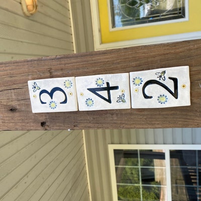 Handmade Ceramic Flower and Bee House Numbers, Floral House Numbers ...