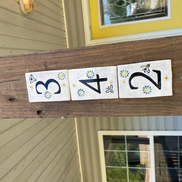 Handmade Ceramic Flower and Bee House Numbers, Floral House Numbers ...