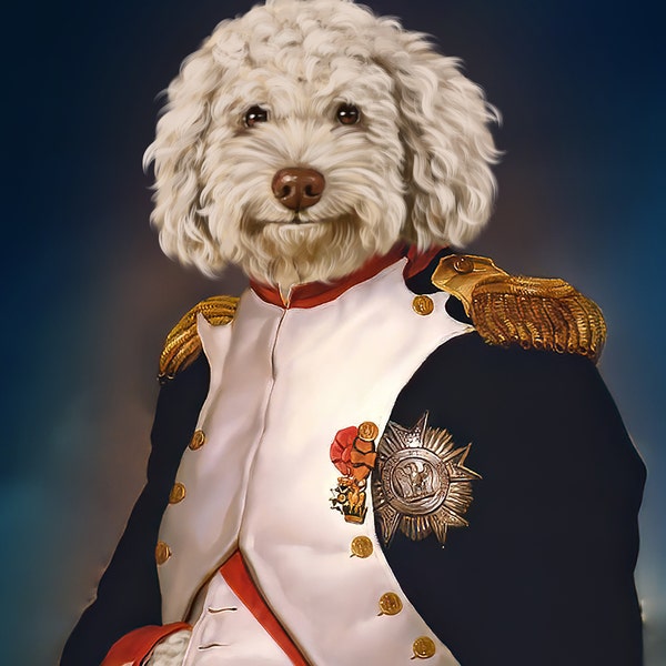 Dog Napoleon Bonaparte Portrait - Custom Royal Pet Painting, Military ...
