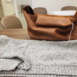 Brown Leather Knitting Bag, Leather Bag for Knitting or Crochet, Yarn ...