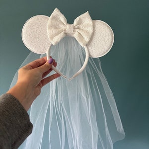 Bride Minnie Ears, Bride Mickey Ears With Veil , Bride Ears, White ...