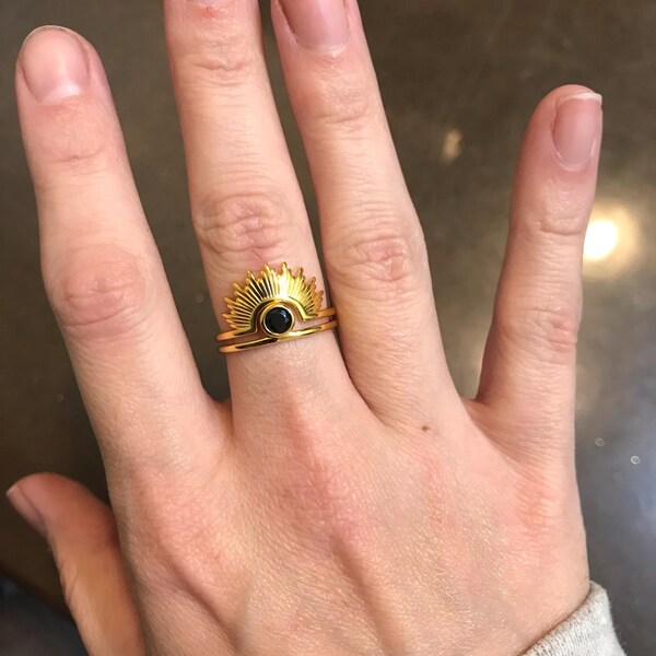 Sun Ring - Rising Sun Ring - Gold Dainty Ring - Spike Ring - Statement ...