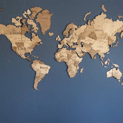 Large 3D Wooden Map of the World, 3D World Map to Mark Travels, Extra ...