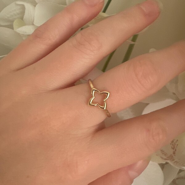 14K Gold Four Leaf Clover Ring, Open Clover Ring, Good Luck Clover ...