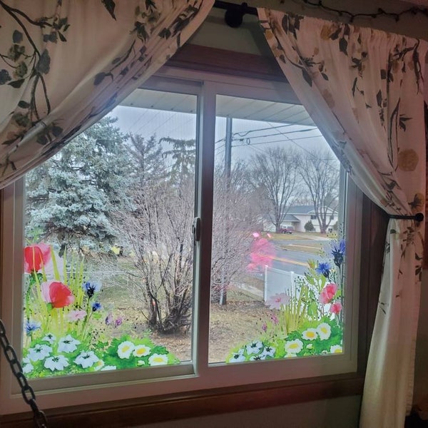 2x Spring Meadow Corner Window Decals - Reusable Floral Easter Window ...