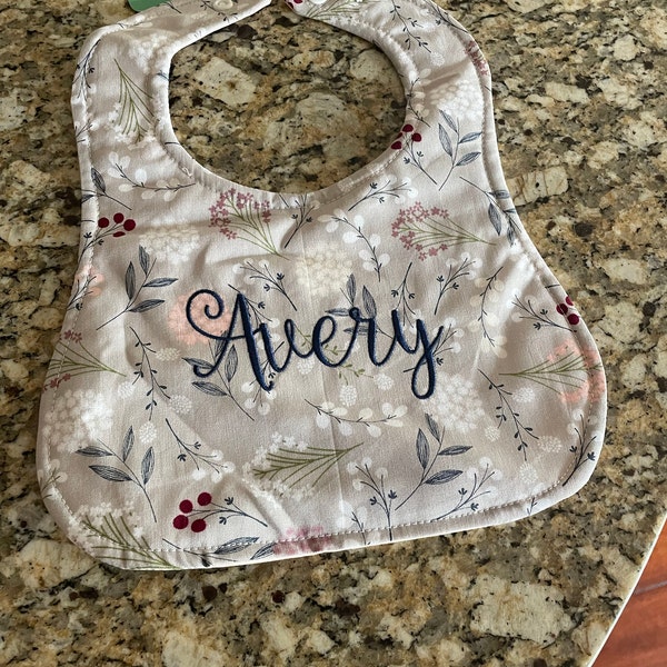 Personalized Floral Bib and Burp and Burp Cloths, Handmade Reversible ...