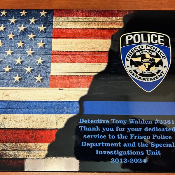 THIN BLUE LINE Flag Recognition Plaque Law Enforcement Police Sheriff ...