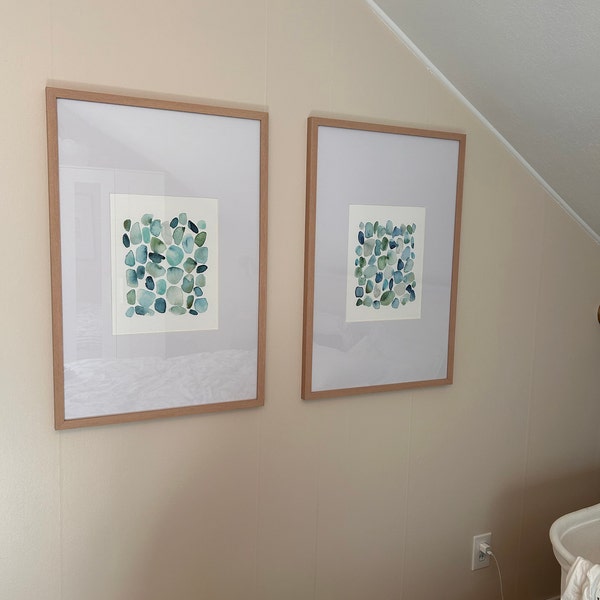 Blue Coastal Wall Art, Sea Glass Abstract Art Print Set, Indigo Green ...