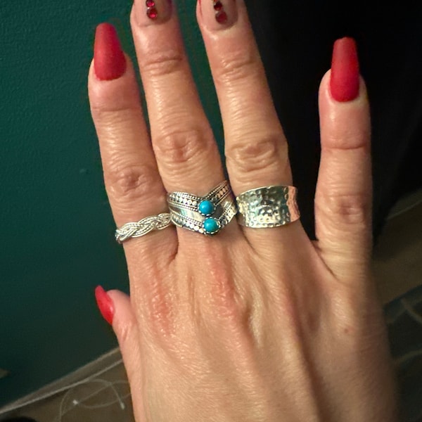 Two Stone Turquoise Ring, Thumb Ring, Chevron Ring, Boho Sterling ...