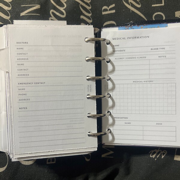 Medical Information | Pocket Rings Printable Planner Inserts | Simple ...